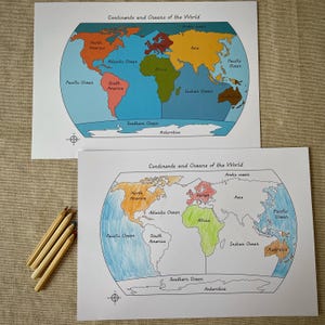 Continents and Oceans Cards and Map. Montessori Printable Geography ...