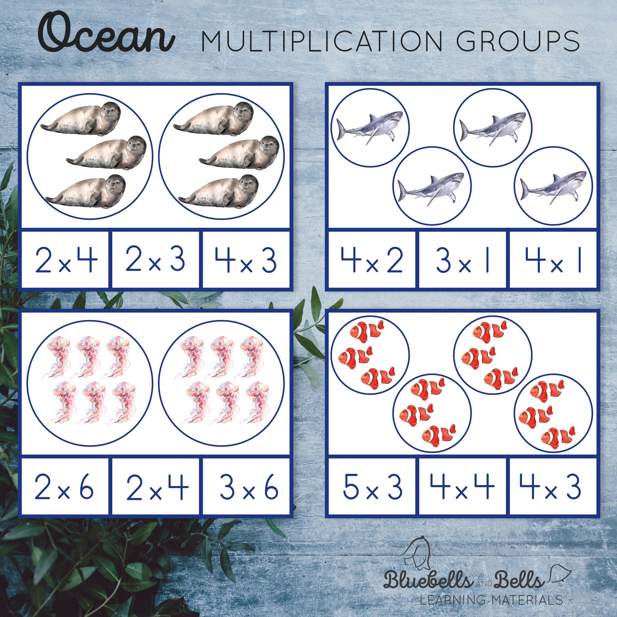 Multiplication Groups Clip Cards Ocean. Equal Groups Math Activity. - Etsy