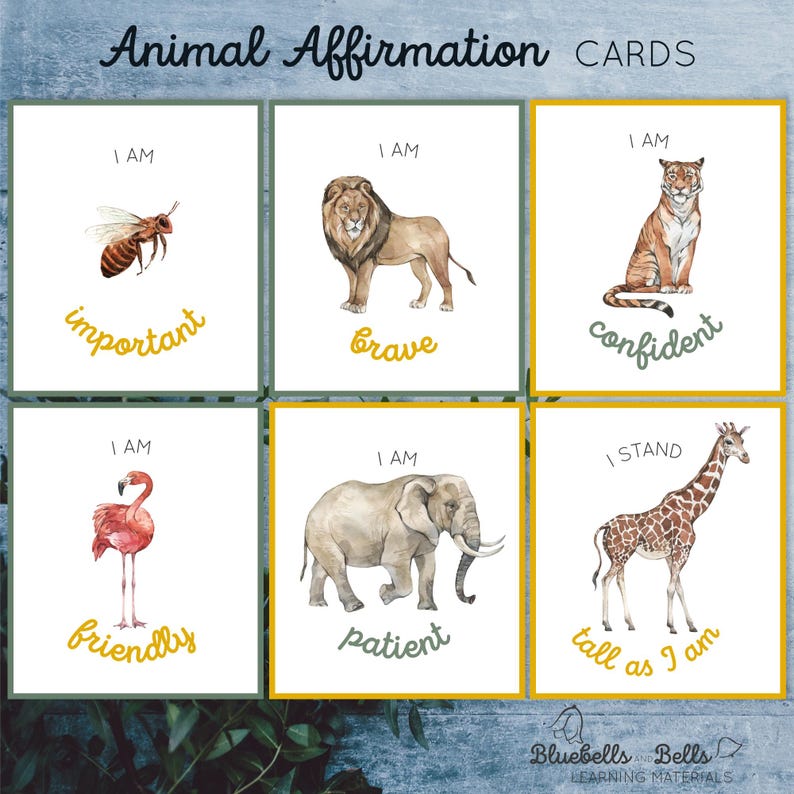 Animal Positive Affirmations Cards. Watercolor Kids Printable Cards. - Etsy
