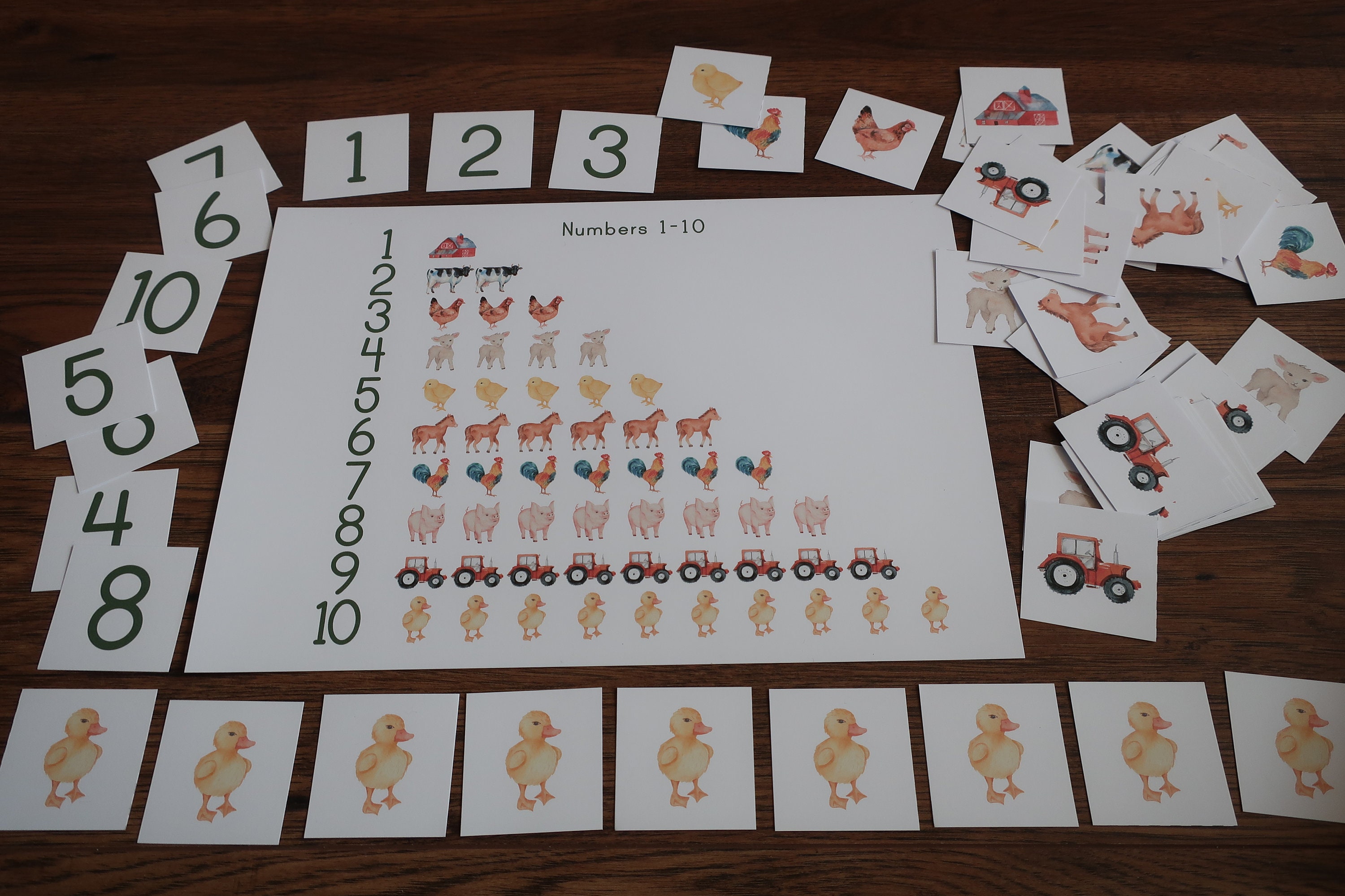 Number Chart 1-10 Printable. Farm Animal Montessori Math - Etsy
