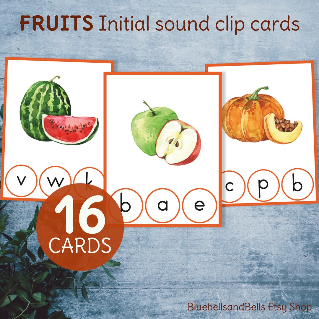 Fruits Phonics Clip Cards. Montessori Beginning Sound Printable. - Etsy