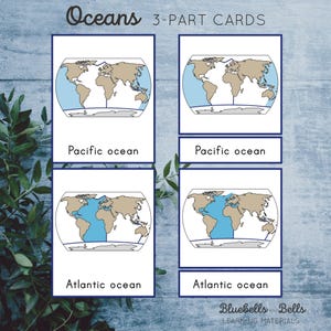 Oceans of the World 3 Part Cards. Montessori Geography Printable ...