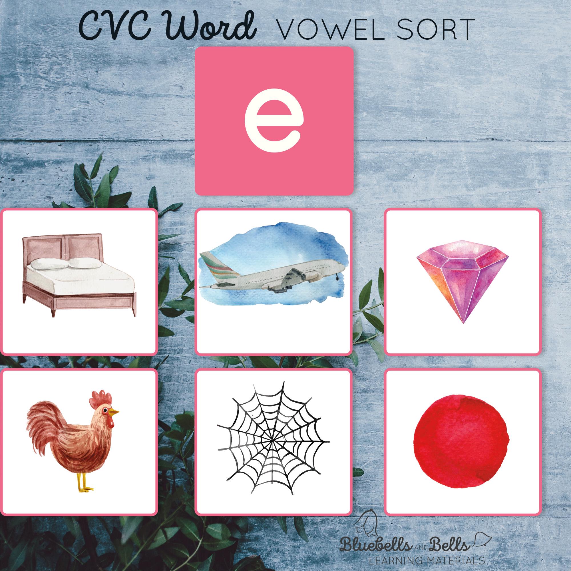 CVC Word Sort Vowel. CVC Word Printable Chart With Pictures. - Etsy