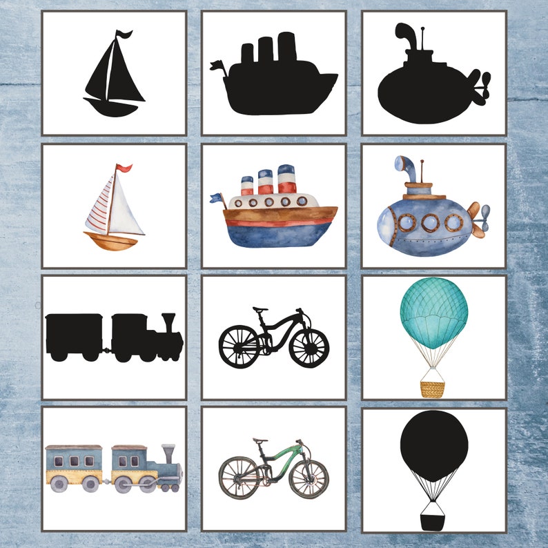 Vehicle Shadow Matching Cards. Montessori Toddler Printable. | Etsy Canada