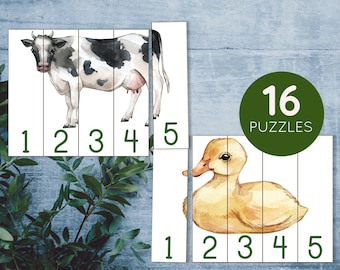 Farm Animals Puzzle Number Sequence 1-5, Montessori Toddler Printable ...