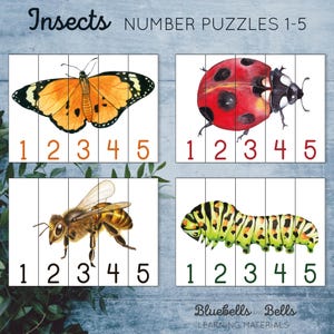 Insects Puzzle Number Sequence 1-5. Toddler Montessori Printable Busy ...