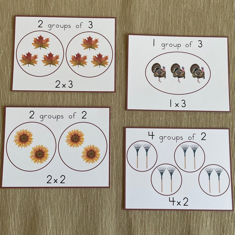Kindergarten Fall Printable Multiplication Groups Fact Cards. 1st Grade ...