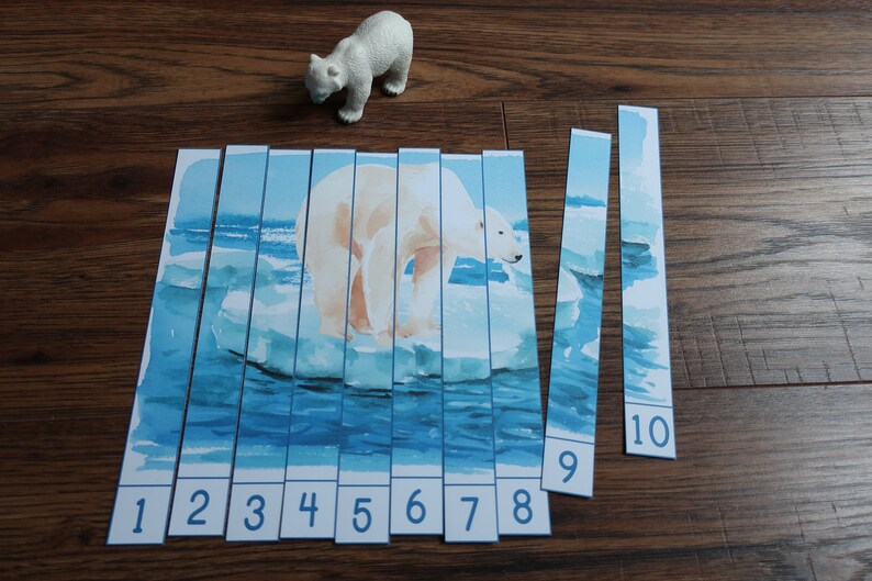 Polar Bear and Penguins Number Sequence 1-10 Puzzles. Montessori Winter ...