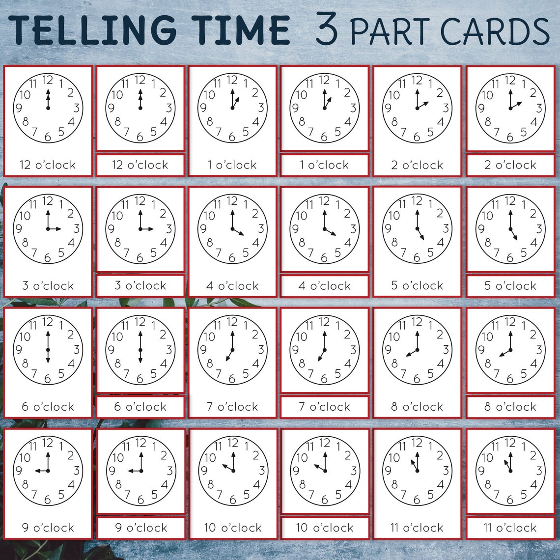 Telling Time Montessori Printable 3 Part Cards. - Etsy