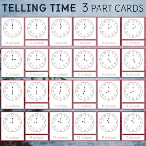 Telling Time Montessori Printable 3 Part Cards. - Etsy