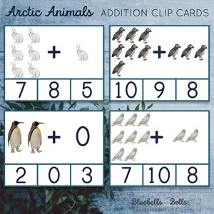 Winter Montessori Printable Count and Clip Cards Addition Polar Animals ...