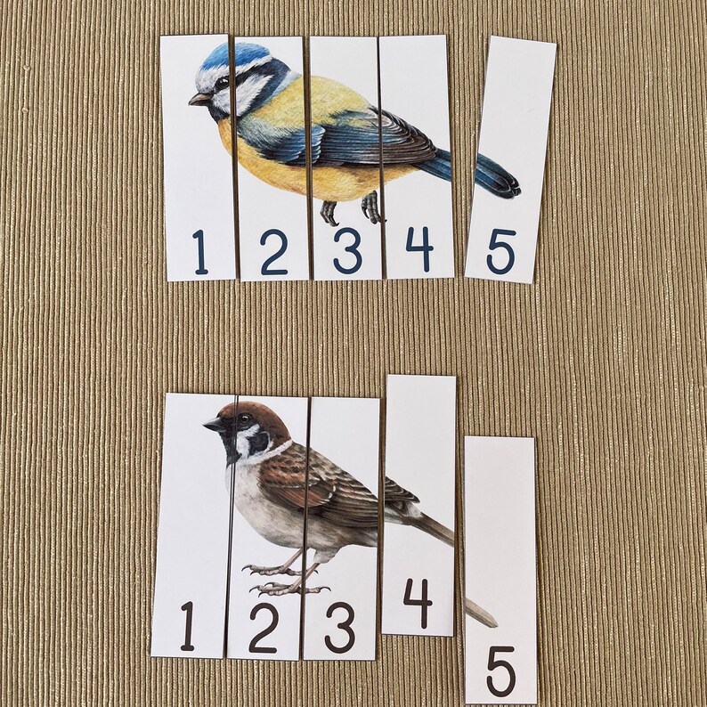 Toddler Puzzle Birds Number Sequence 1-5. Montessori Printable Matching ...