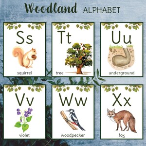 Woodland Alphabet Flashcards. Watercolor Letter Cards. Kids Printable ...