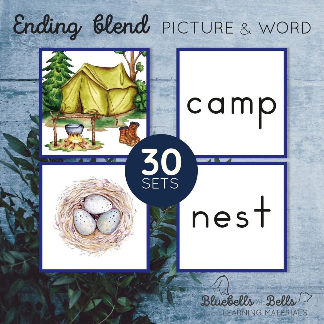Ending Blend Cards Word and Picture Matching. Montessori Blue Series ...