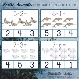 Winter Montessori Printable Count and Clip Cards Subtraction Polar ...