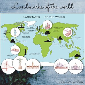 Landmarks of the World Map Matching Activity. Montessori Printable ...
