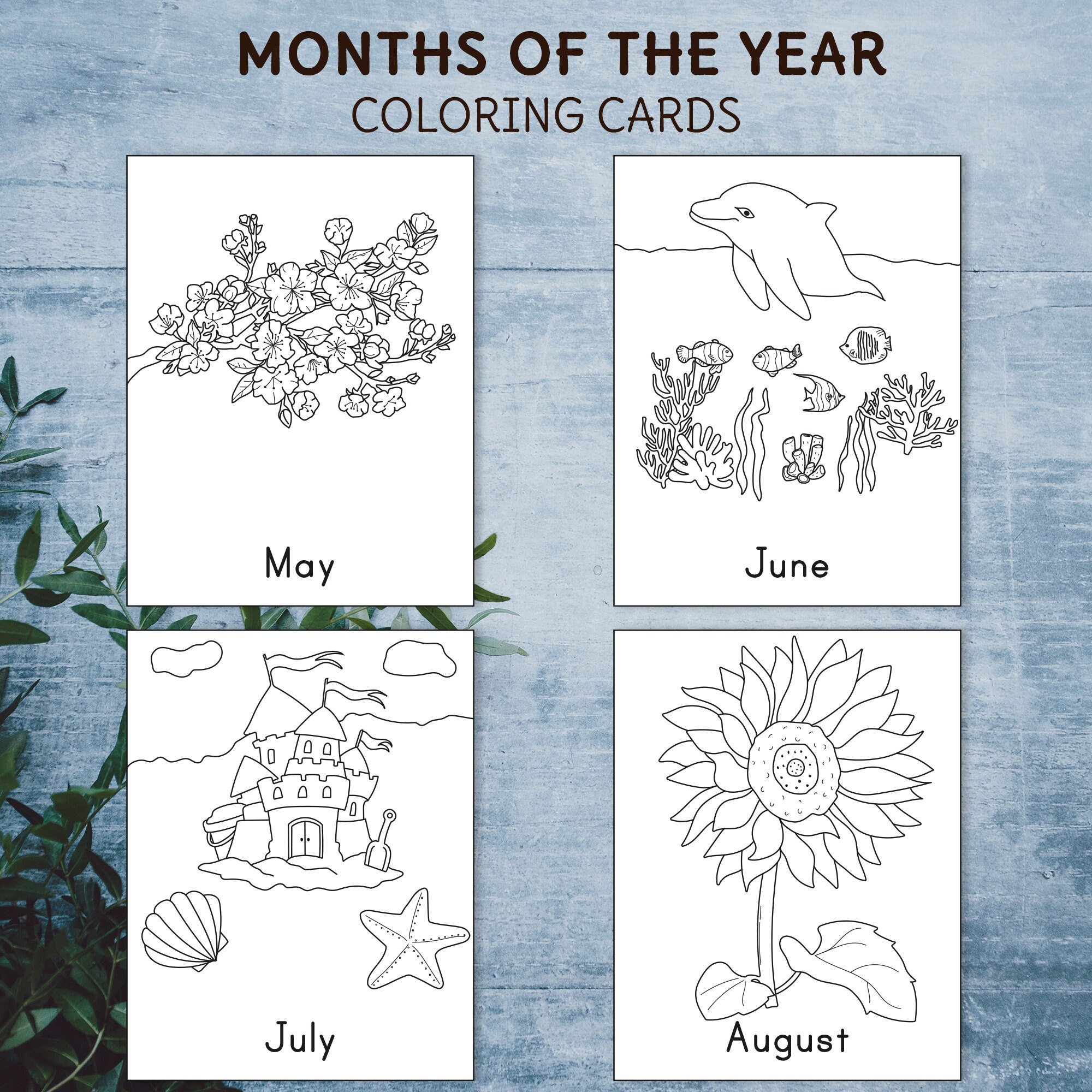 Months of the Year Cards for Coloring. Preschool and Kindergarten ...