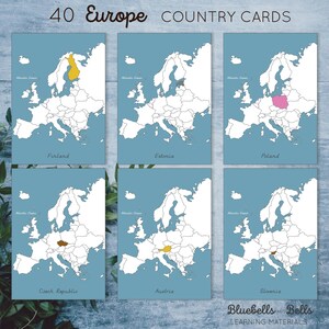 Montessori Europe Maps Country Cards. Continent Study Printable. - Etsy