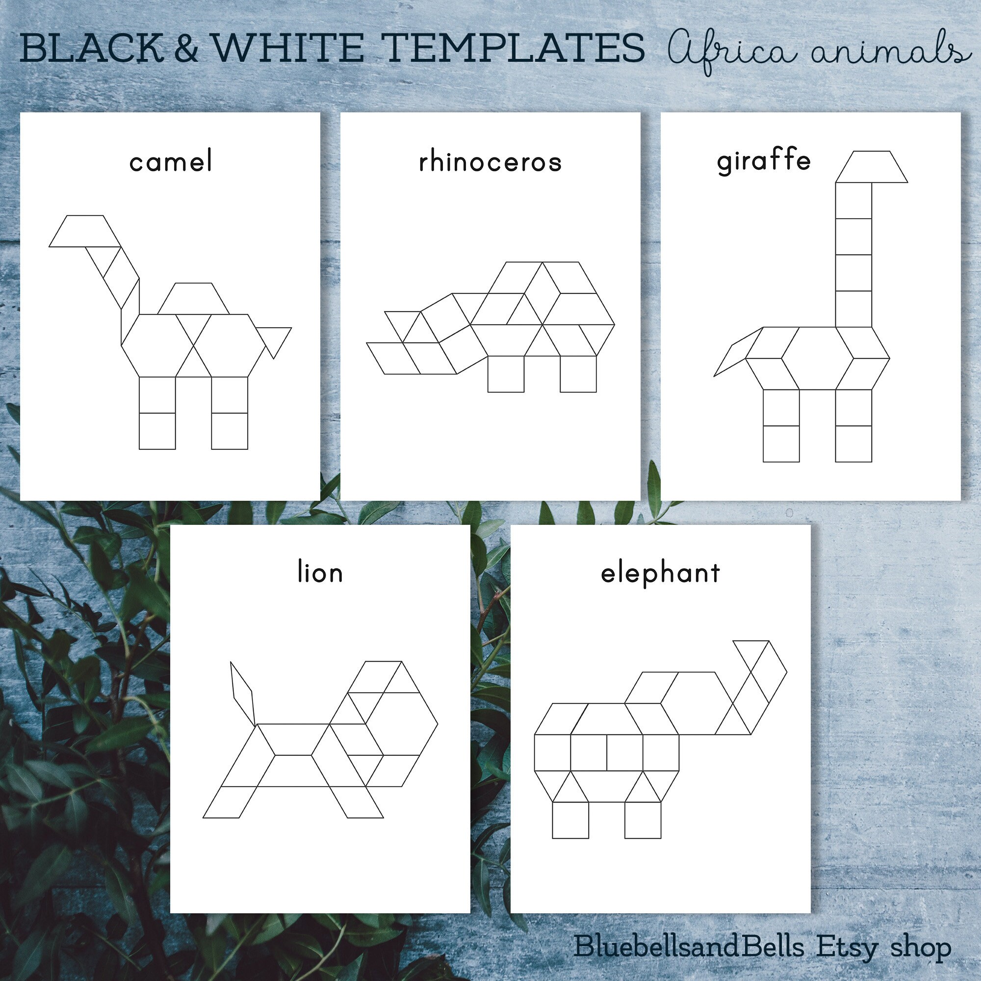 Africa Animals Pattern Blocks Templates. Wild Animals Toddler - Etsy