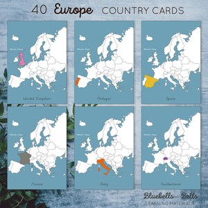 Montessori Europe Maps Country Cards. Continent Study Printable. - Etsy