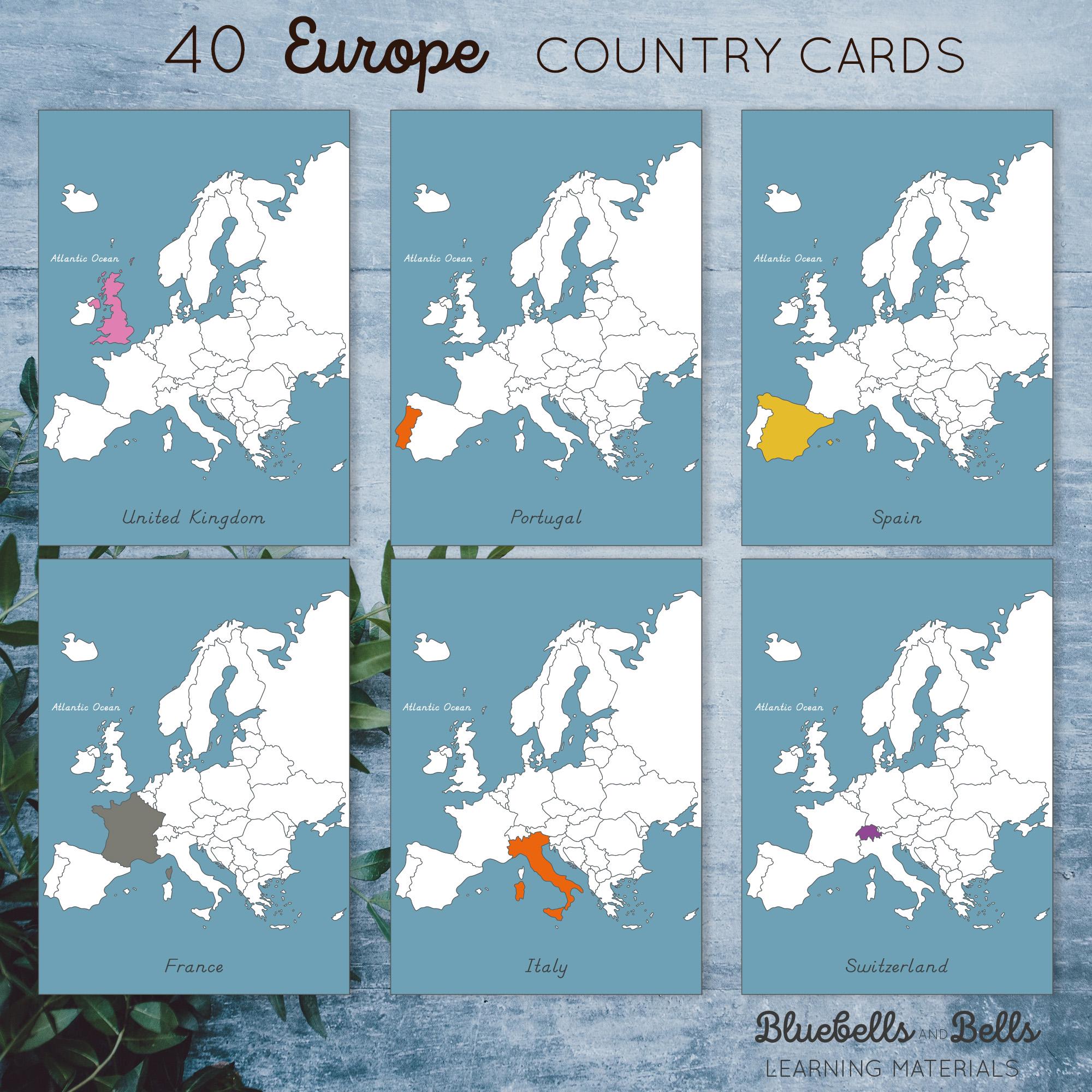 Montessori Europe Maps Country Cards. Continent Study Printable. - Etsy