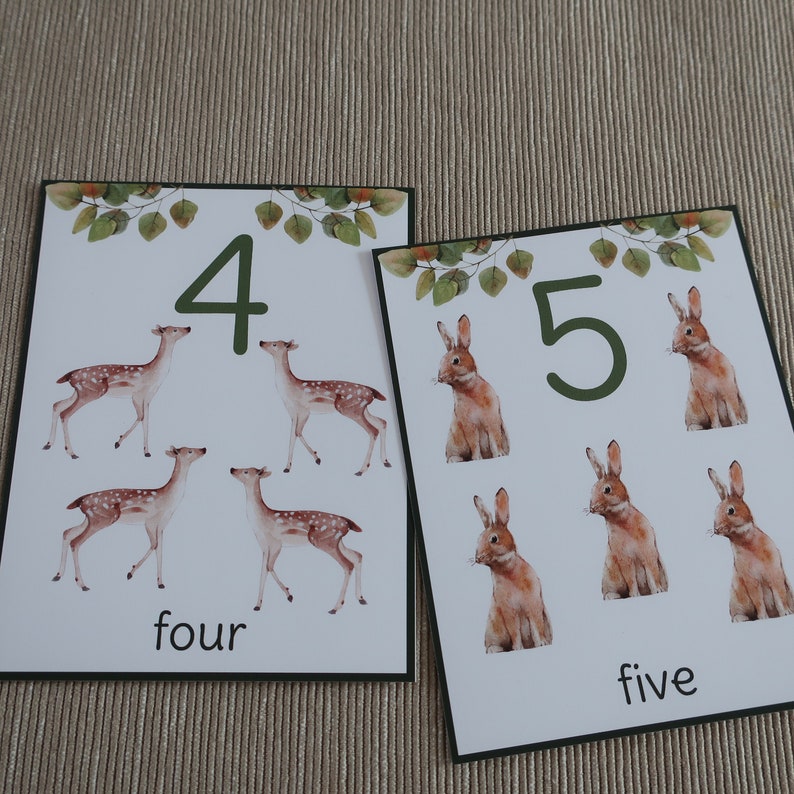 Woodland Animals Number Flashcards 1-10. Nature Counting Cards | Etsy
