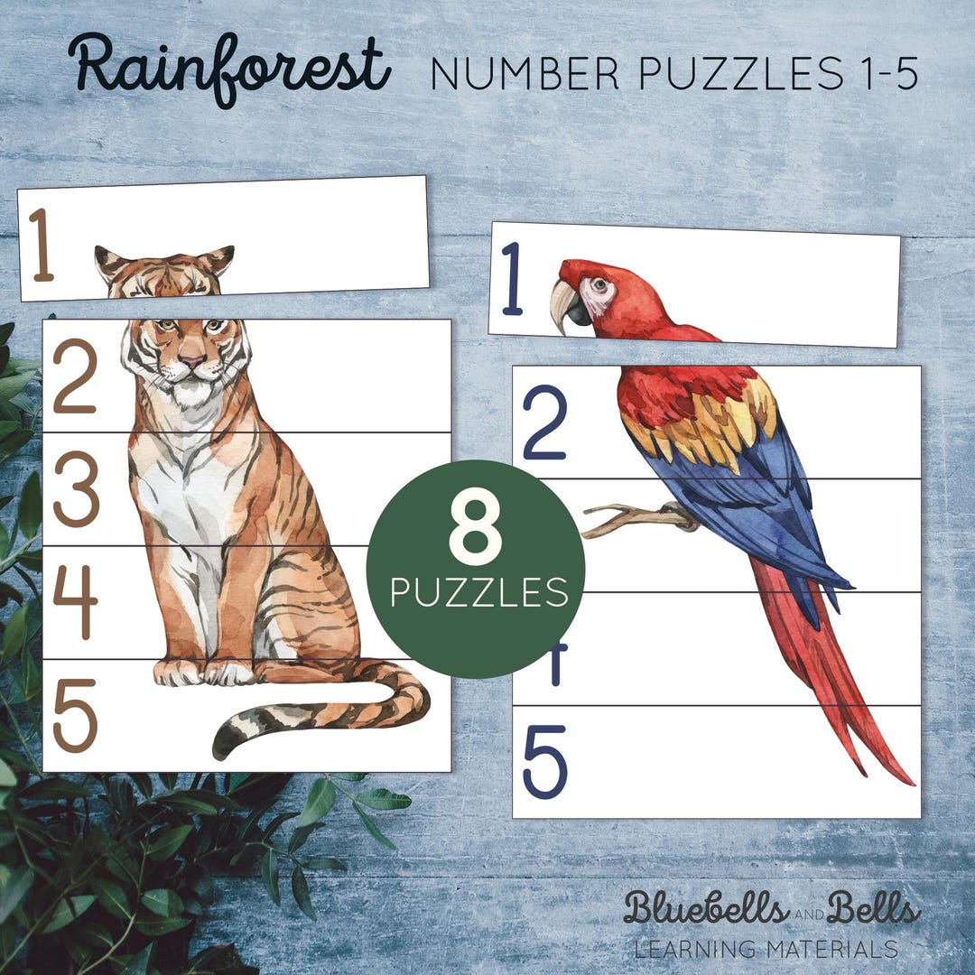 Rainforest Animals Puzzle Numbers 1-5. Toddler Printable Matching ...