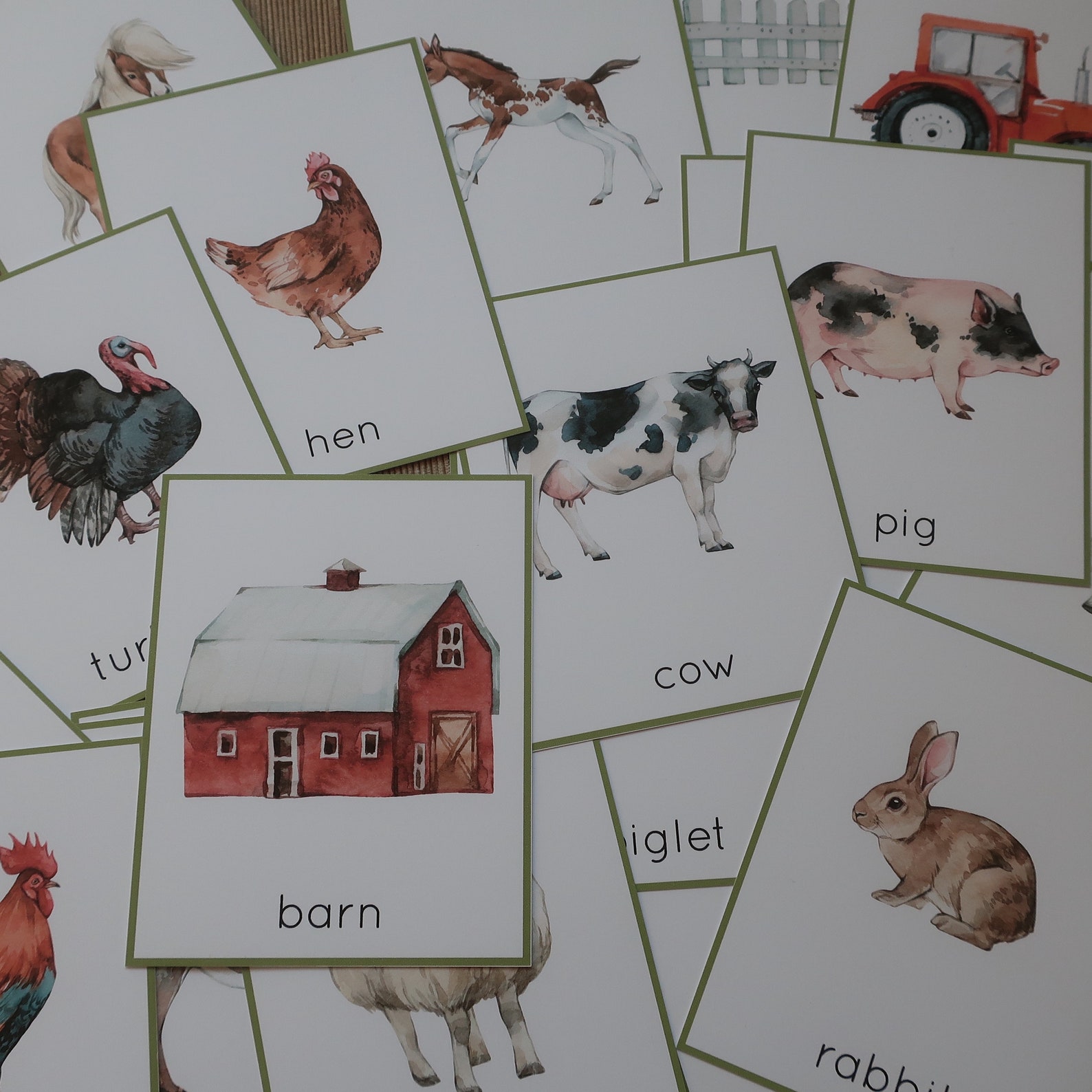 Farm Animals Flashcards. Toddler Watercolor Digital Cards. | Etsy