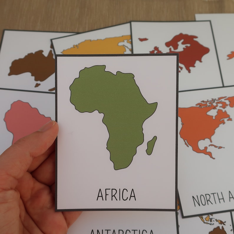Continents Flash Cards and World Map. Montessori Printable for - Etsy