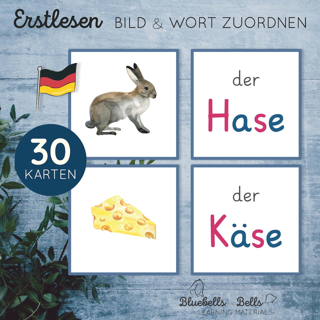 Anlaute Karten. Montessori Lesen. Bild Und Wort Zuordnen. Zweisilbige ...