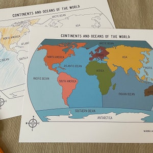 Continents and Oceans Cards and Map. Montessori Printable Geography ...