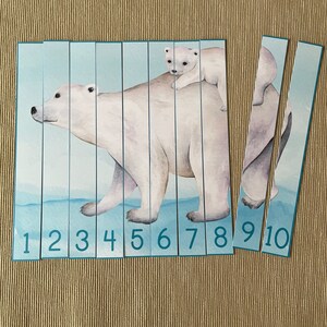 Polar Bear Preschool Printable Puzzle 1-10. Winter Kindergarten Number ...
