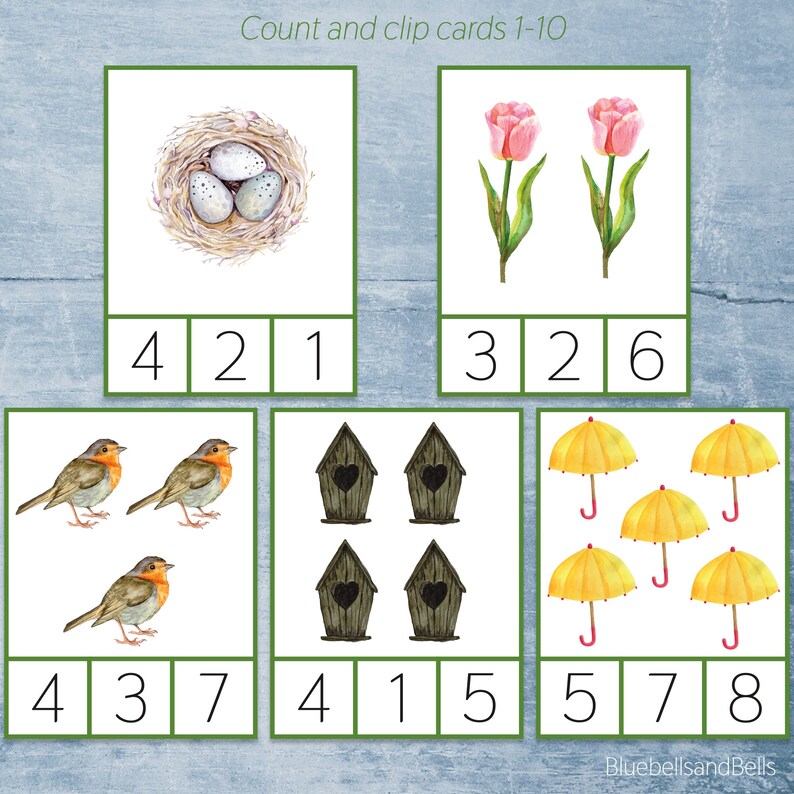 Spring Count and Clip Cards 1-10. Montessori Preschool Math - Etsy
