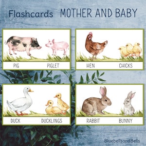 Mother and Baby Farm Animal Matching Cards and Flash Cards. Montessori ...