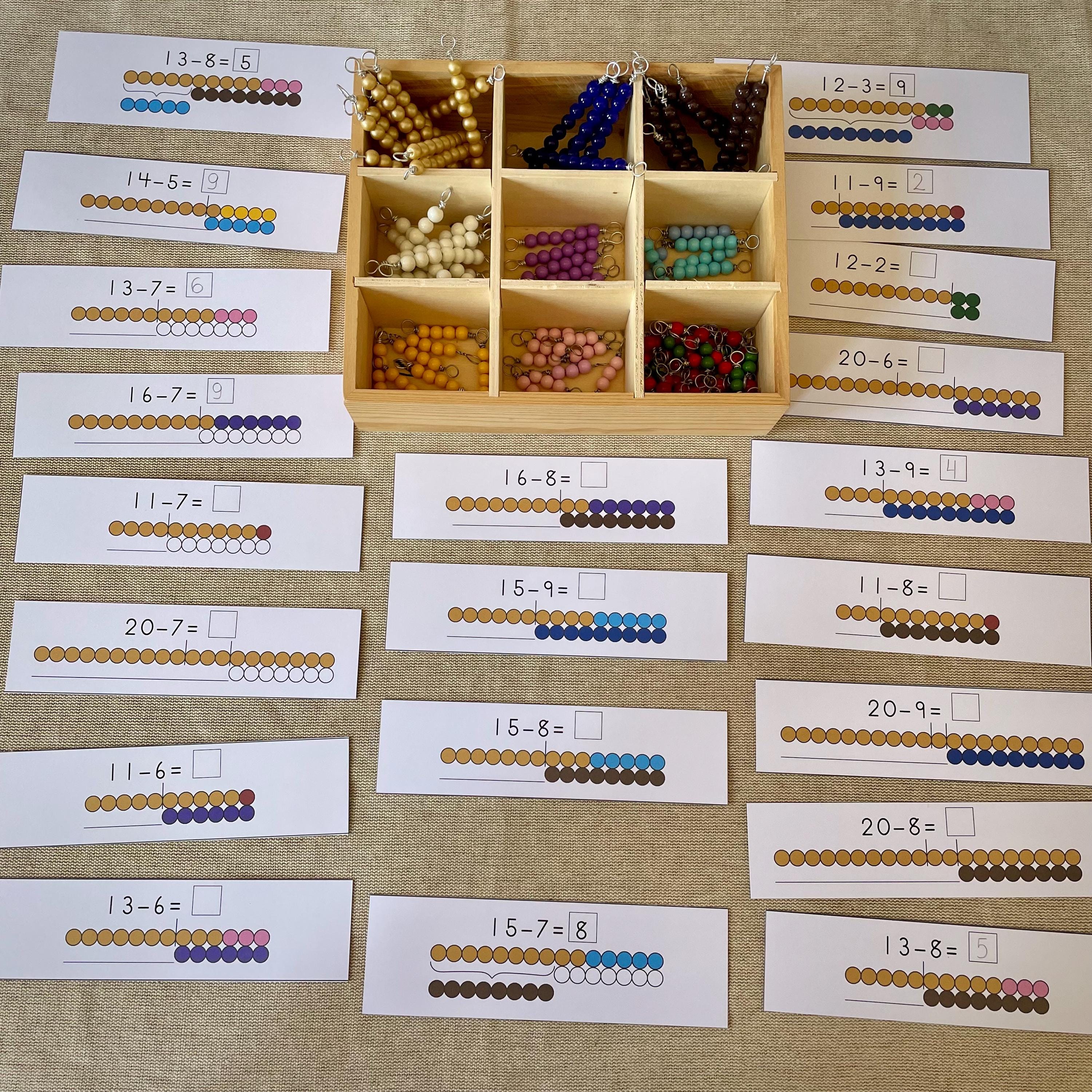 Montessori Bead Bars Subtraction 11-20 Task Cards. 1st Grade Math ...