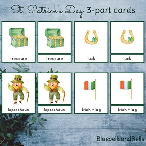 St. Patrick's Day Montessori Printable 3-part Cards. Preschool and ...