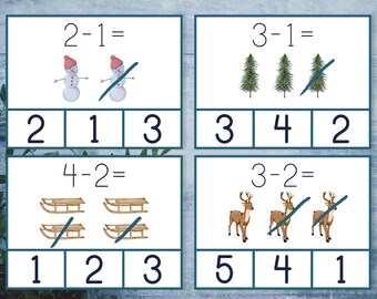 Montessori Winter Printable Addition Clip Cards. Preschool and | Etsy