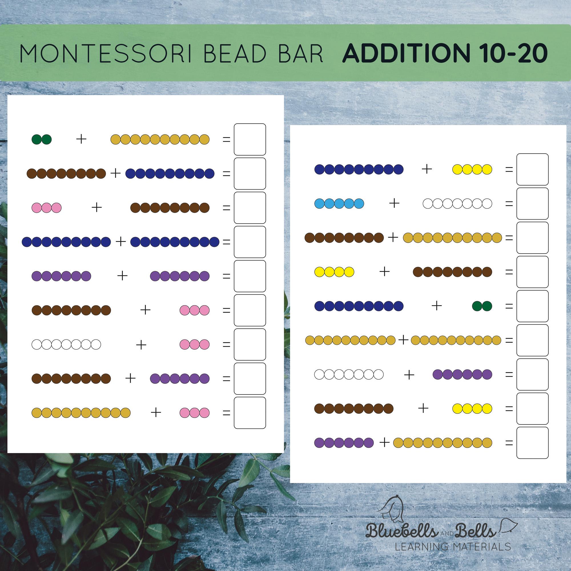 Montessori Bead Bar Addition to 20 Worksheets. Addition With Carrying ...