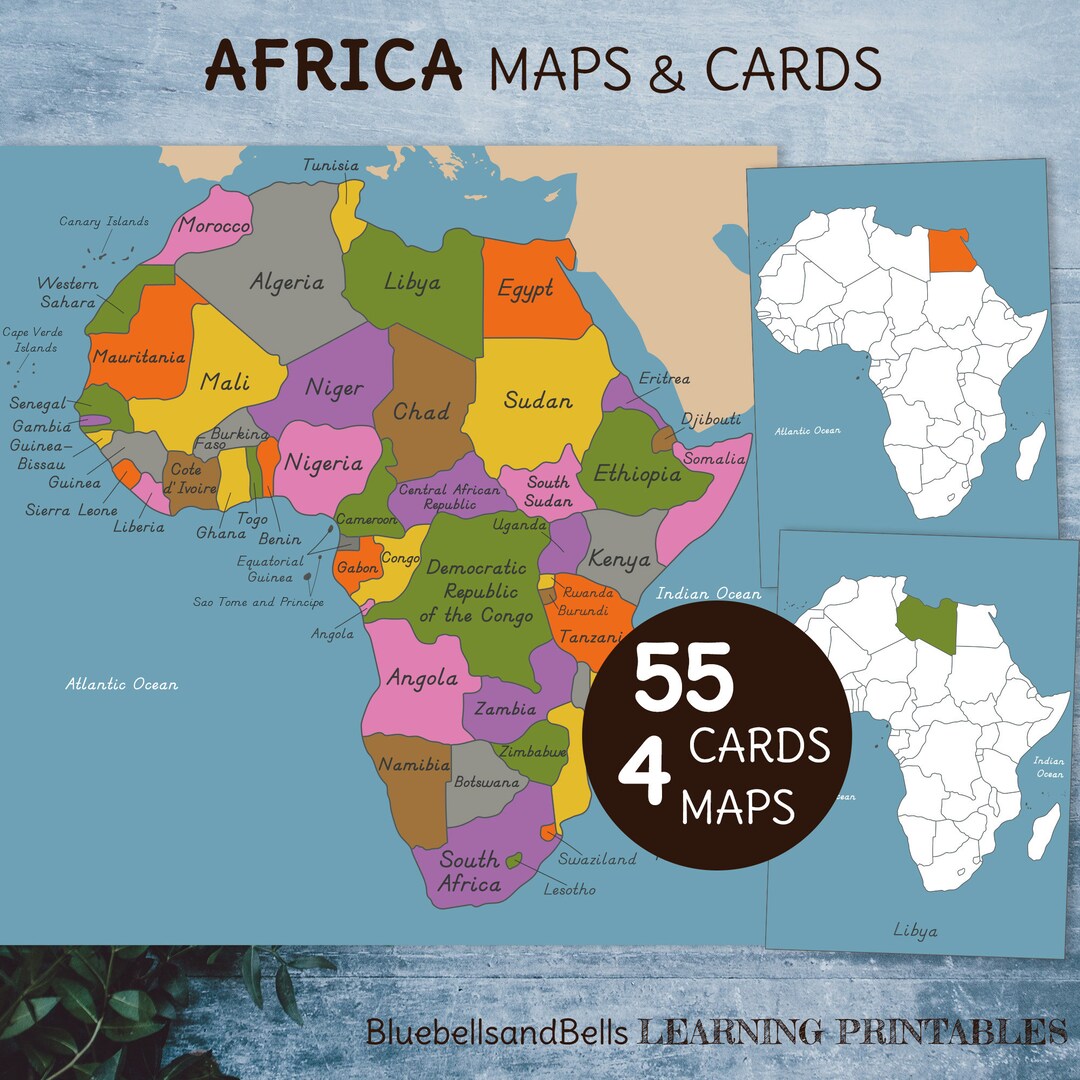 Africa Maps and Cards. Montessori Continent Study Printable. - Etsy