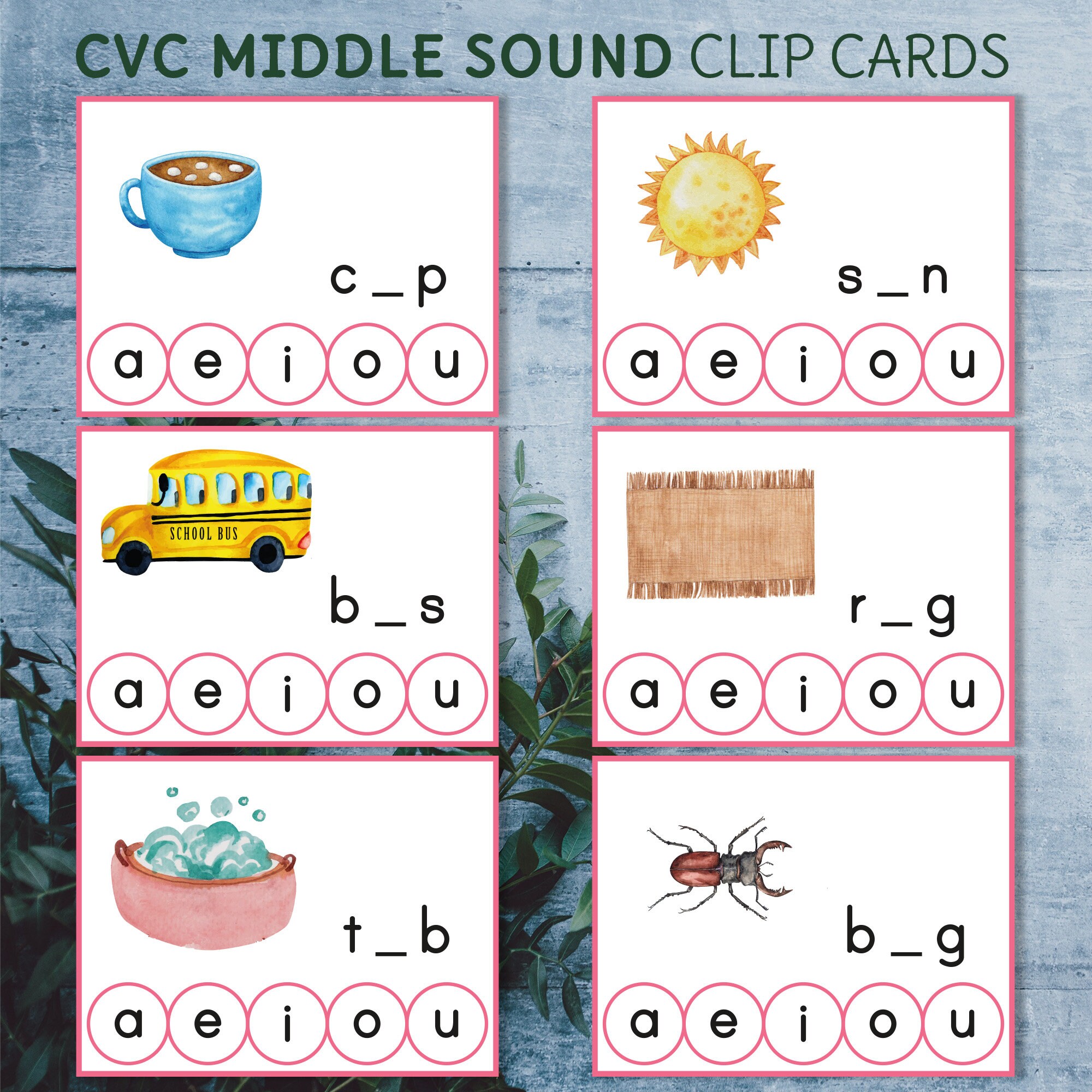 Montessori Phonics Printable CVC Word Clip Cards Middle Sound. - Etsy UK
