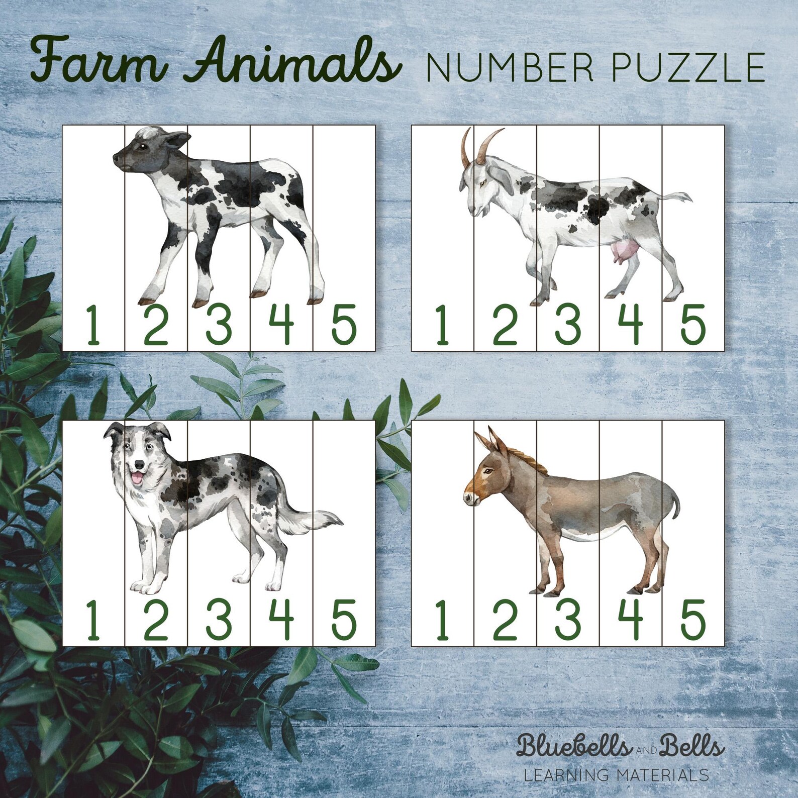 Farm Animals Puzzle Number Sequence 1-5. Montessori Toddler Printable ...