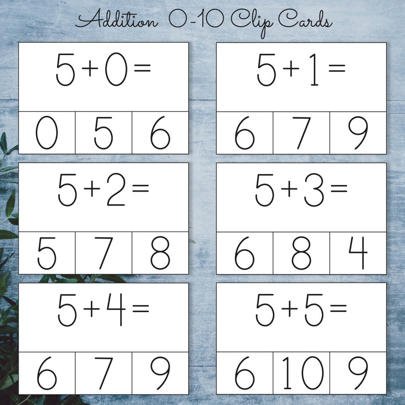 Addition Printable Clip Cards 0-10. Simple Addition Activity. - Etsy