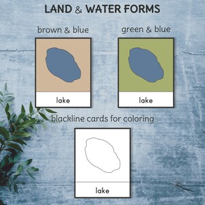 Land and Water Forms 3 Part Cards. Montessori Geography Printable. - Etsy