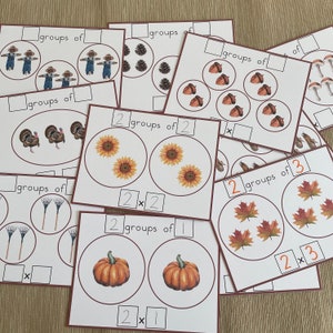Montessori Fall Printable Multiplication Groups Task Cards ...