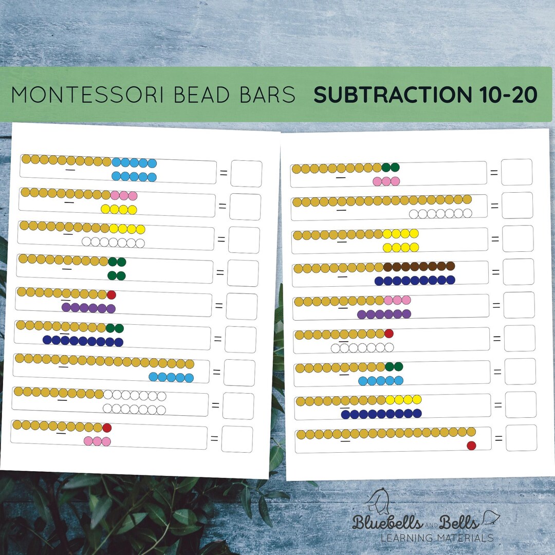 Montessori Bead Bar Subtraction 11-20 Worksheets. - Etsy