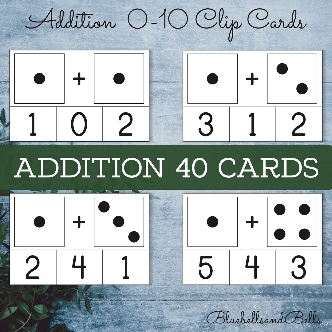 Addition Printable Clip Cards. Preschool Math Worksheets. Kindergarten ...