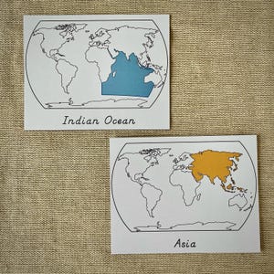 Continents and Oceans Cards and Map. Montessori Printable Geography ...