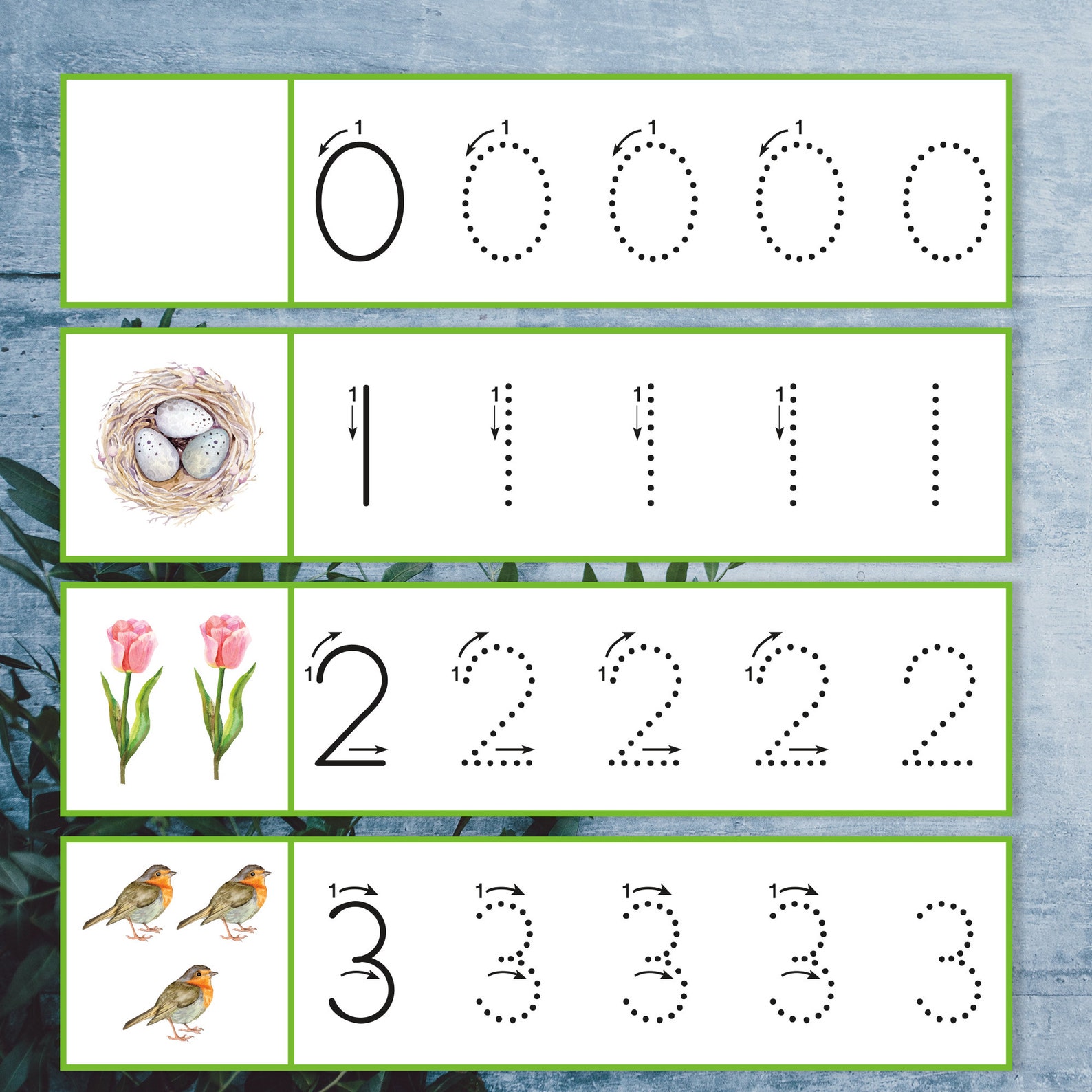 Spring Printable Number Tracing Strips. Spring Preschool and | Etsy