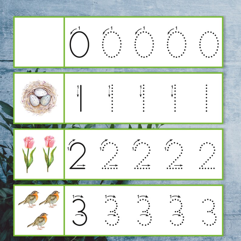Spring Printable Number Tracing Strips. Spring Preschool and | Etsy