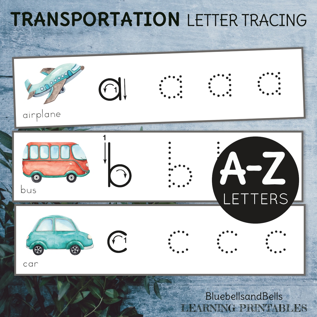 Transportation Alphabet Cards for Tracing. Lowercase Letter Handwriting ...